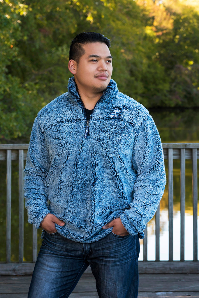 Navy Blue Pullover Sherpa with Chevron Wolf Embroidered Design ...