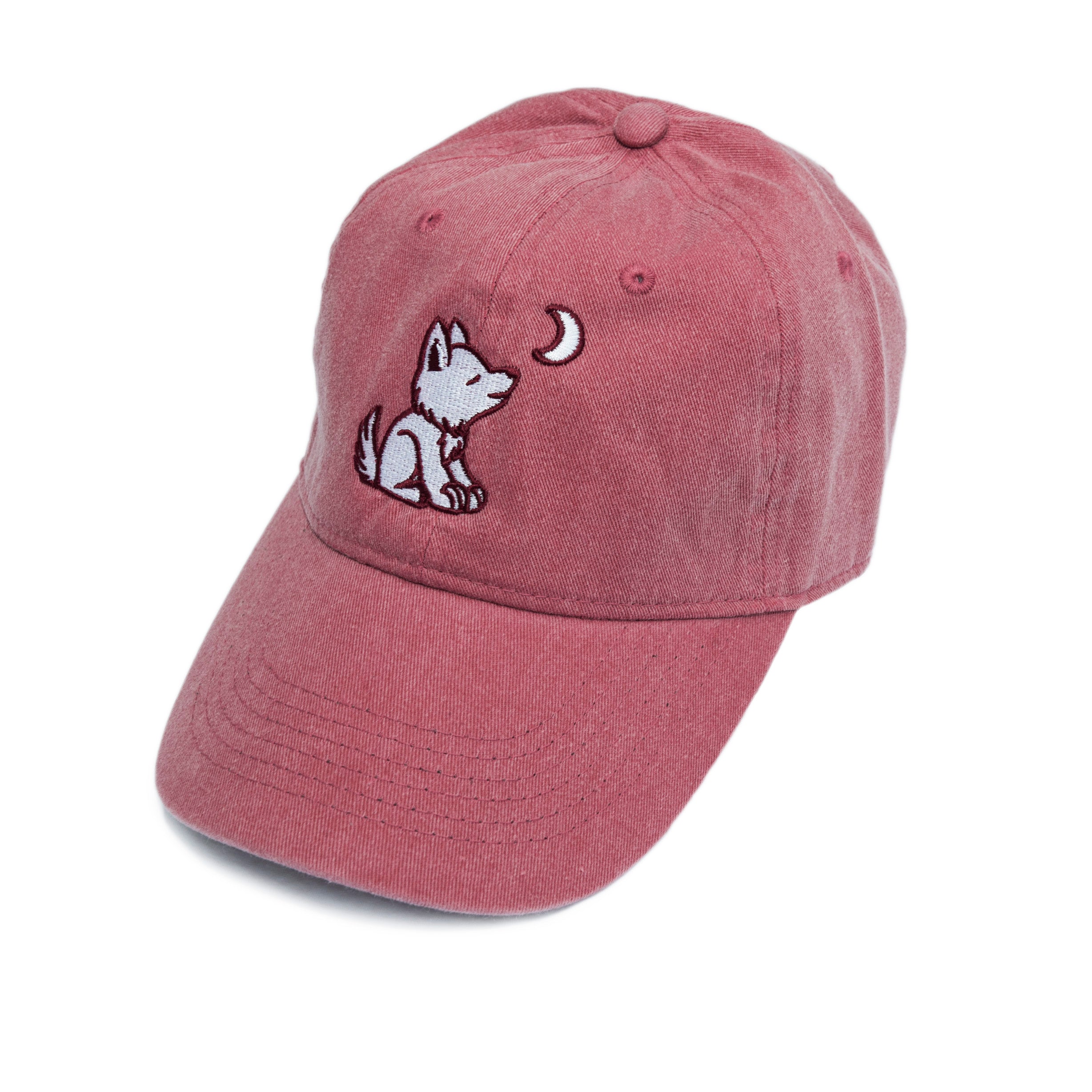 Brick Red Baseball Cap with Embroidered Wolf Logo in White & Burgandy ...