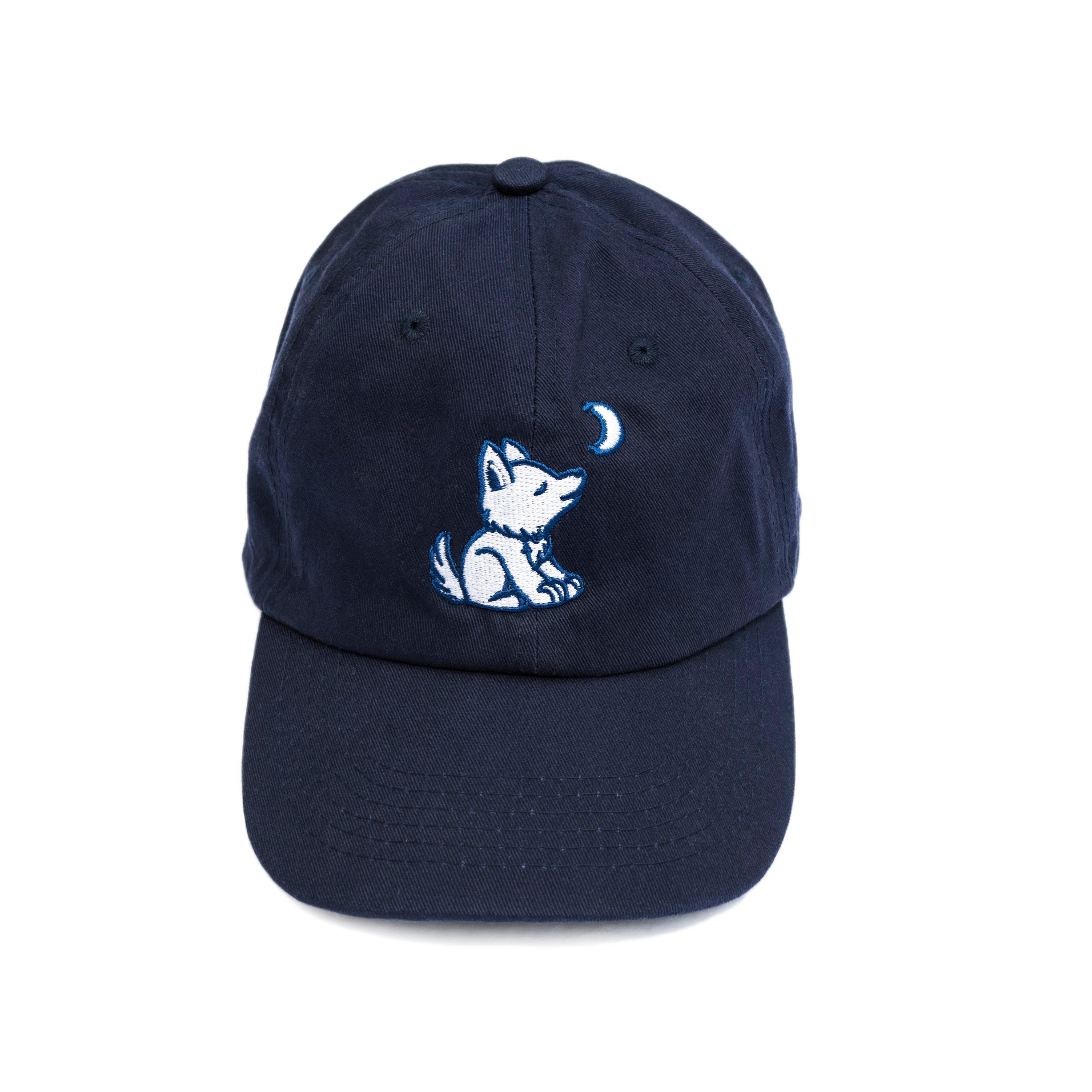 Navy Blue Baseball Cap with Embroidered Wolf Logo in Royal Blue and Wh ...