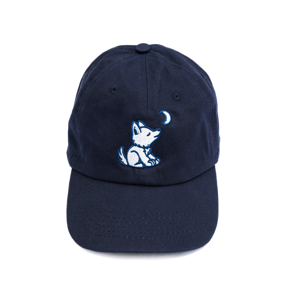 Navy Blue Baseball Cap with Embroidered Wolf Logo in Royal Blue and Wh ...