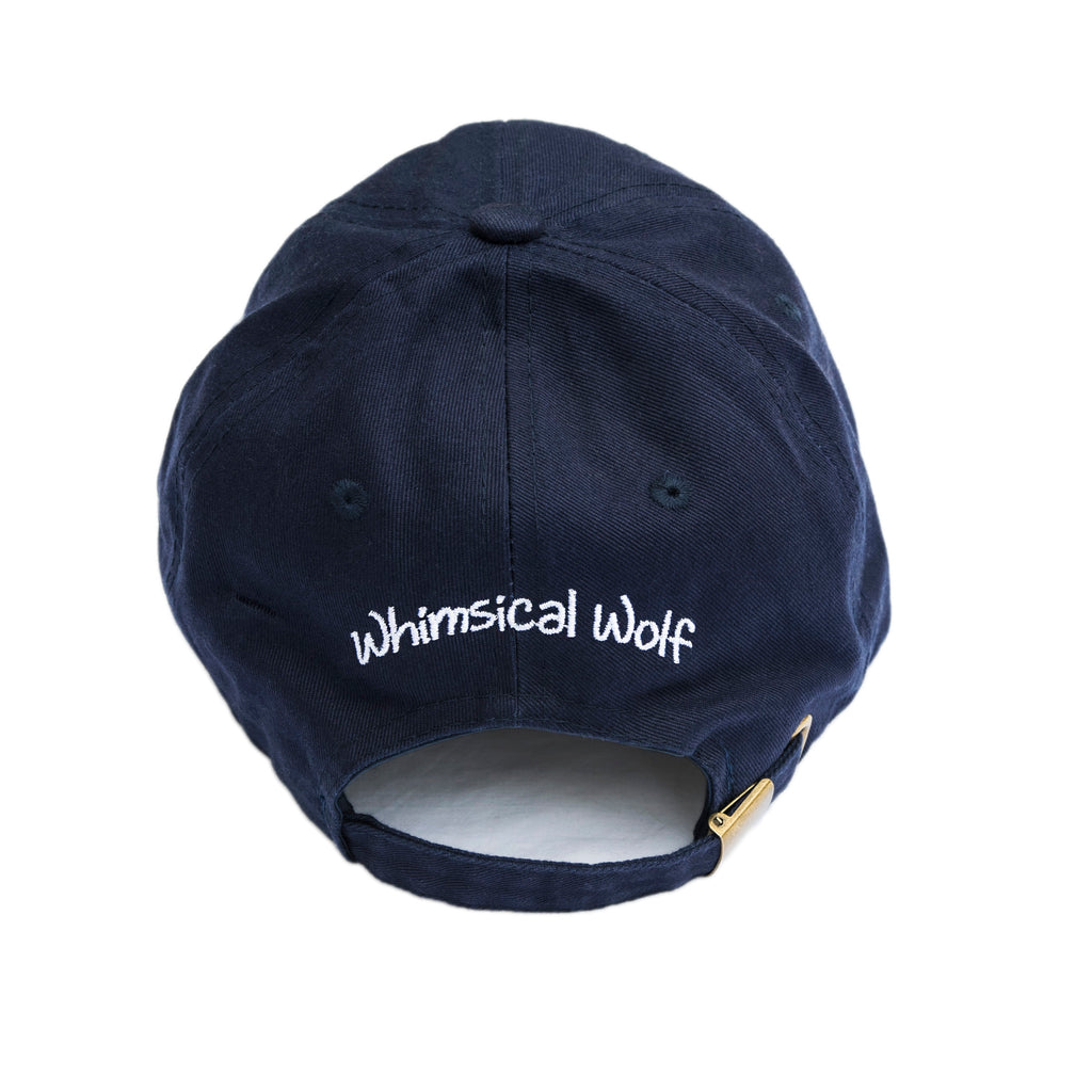 Navy Blue Baseball Cap with Embroidered Wolf Logo in Royal Blue and Wh ...