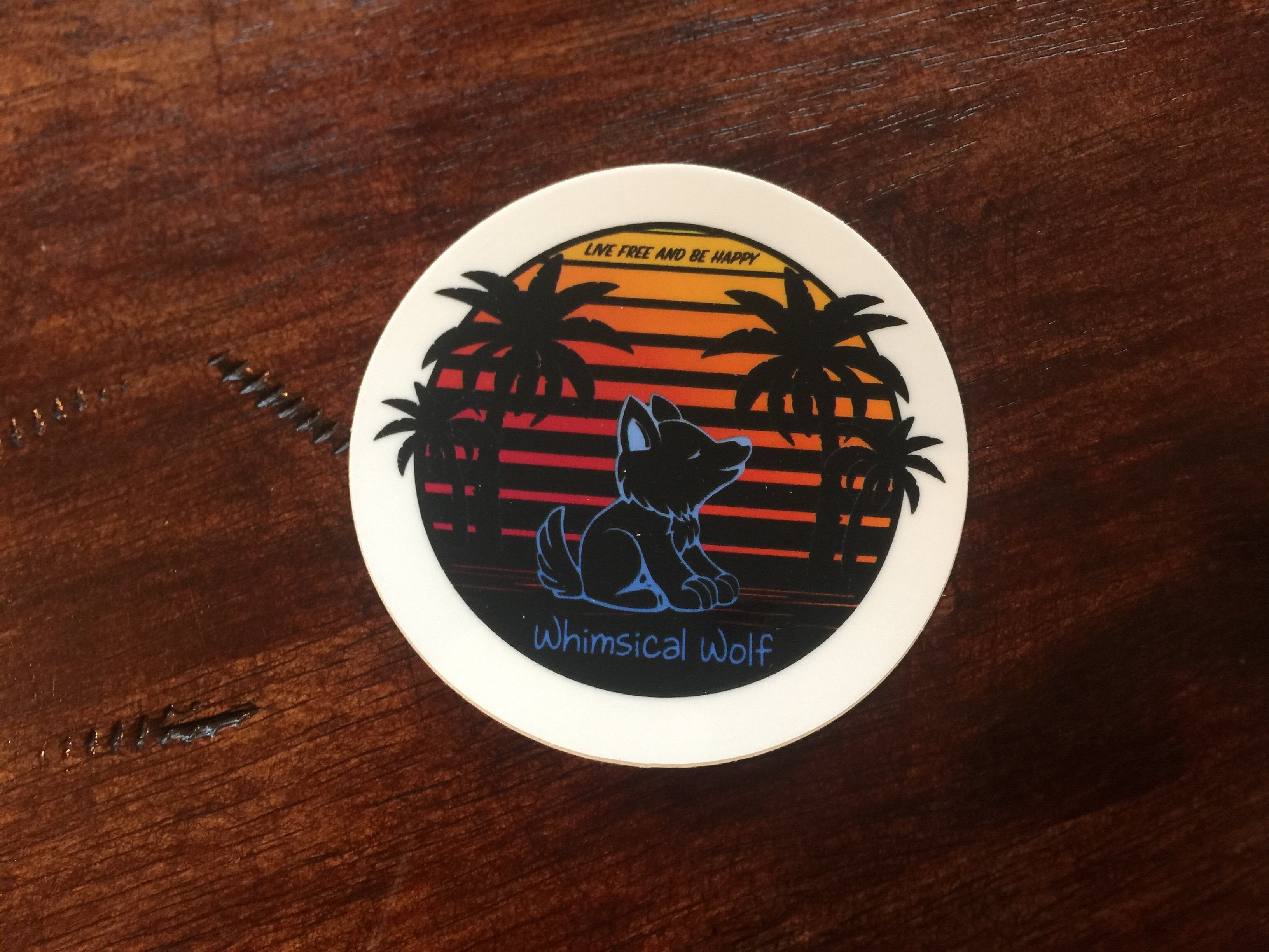 California Retro Circle Design Sticker 3" x 3" – Whimsical Wolf
