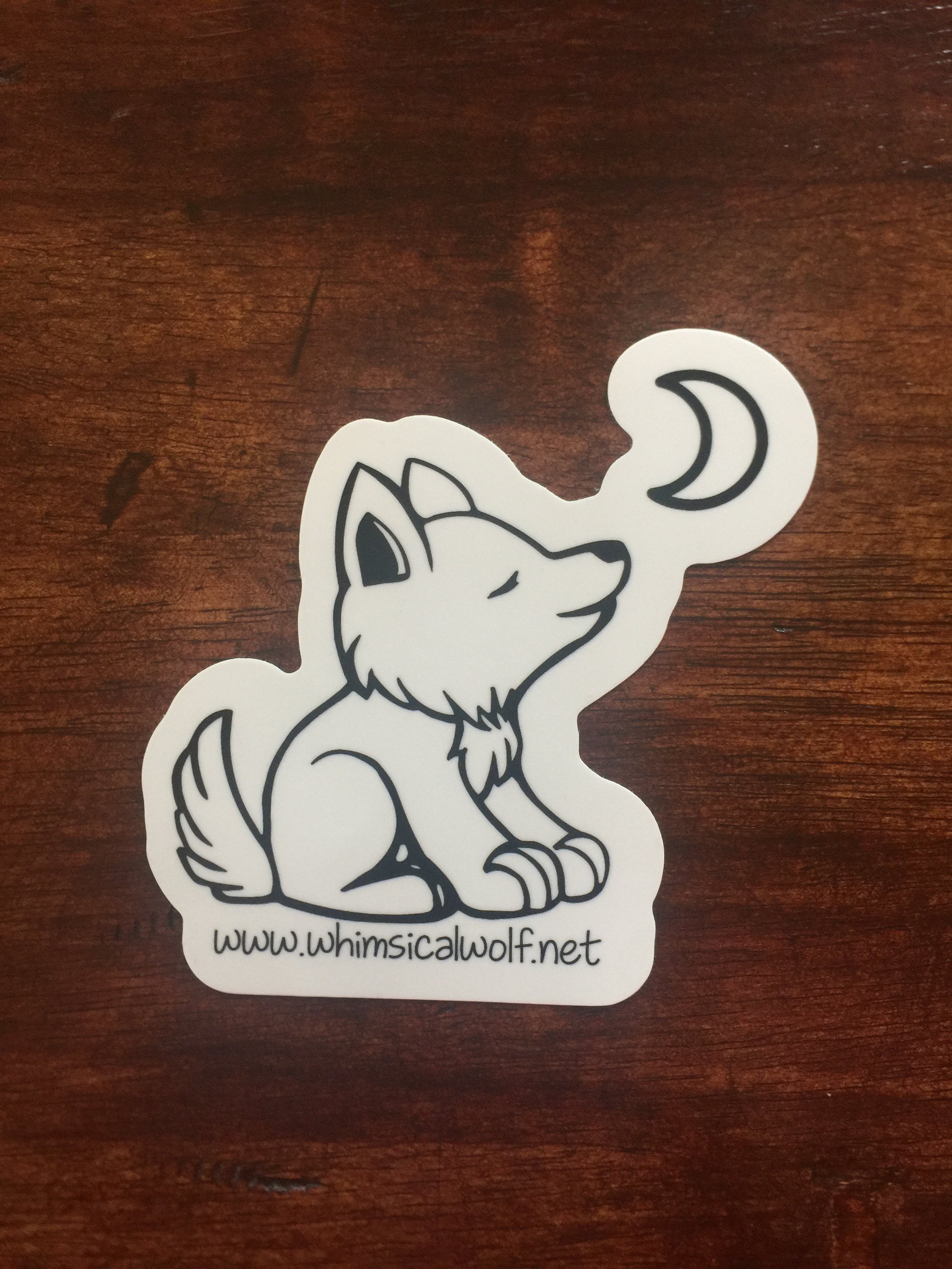 Customizable White Whimsical Wolf Sticker 3.5" x 3.5"