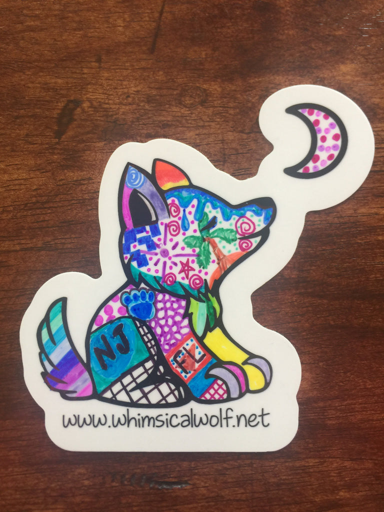 Customizable White Whimsical Wolf Sticker 3.5" x 3.5"