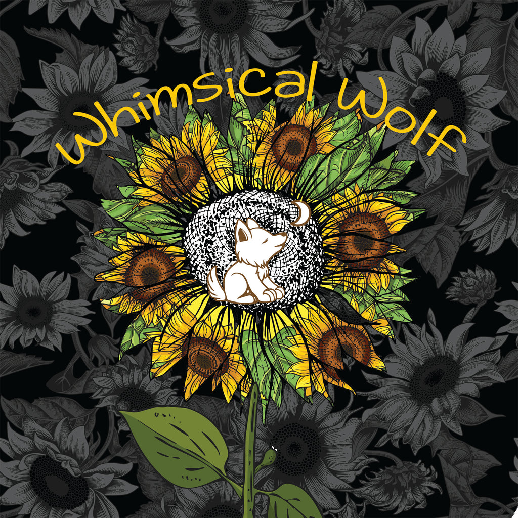 Sunflower Circular Whimsical Wolf Sticker